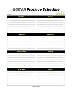 printable guitar practice schedule planner free download - Guitaration