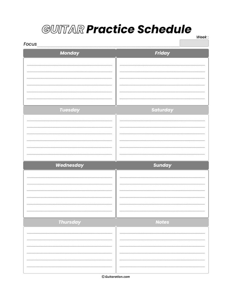 Simple Weekly Guitar Practice Schedule Template - Guitaration